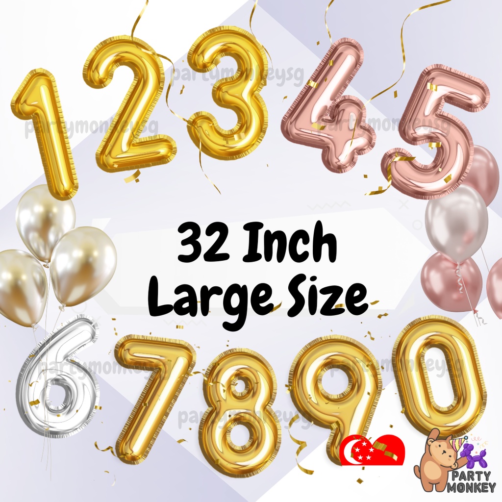 [SG Instock] No Helium 32 Inch Big Number Balloon Birthday Party ...
