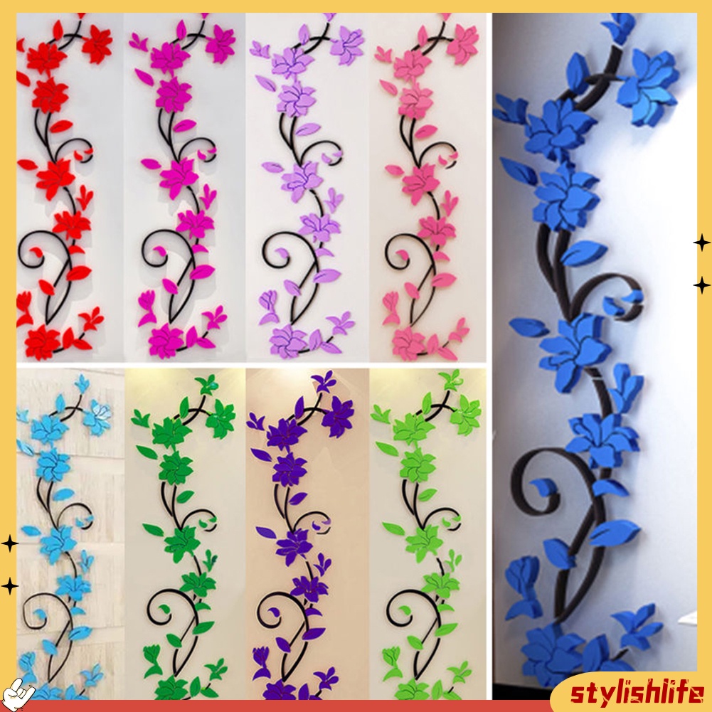 {stylishlife} 3D Romantic Rose Flower Wall Stickers Removable PVC Home ...