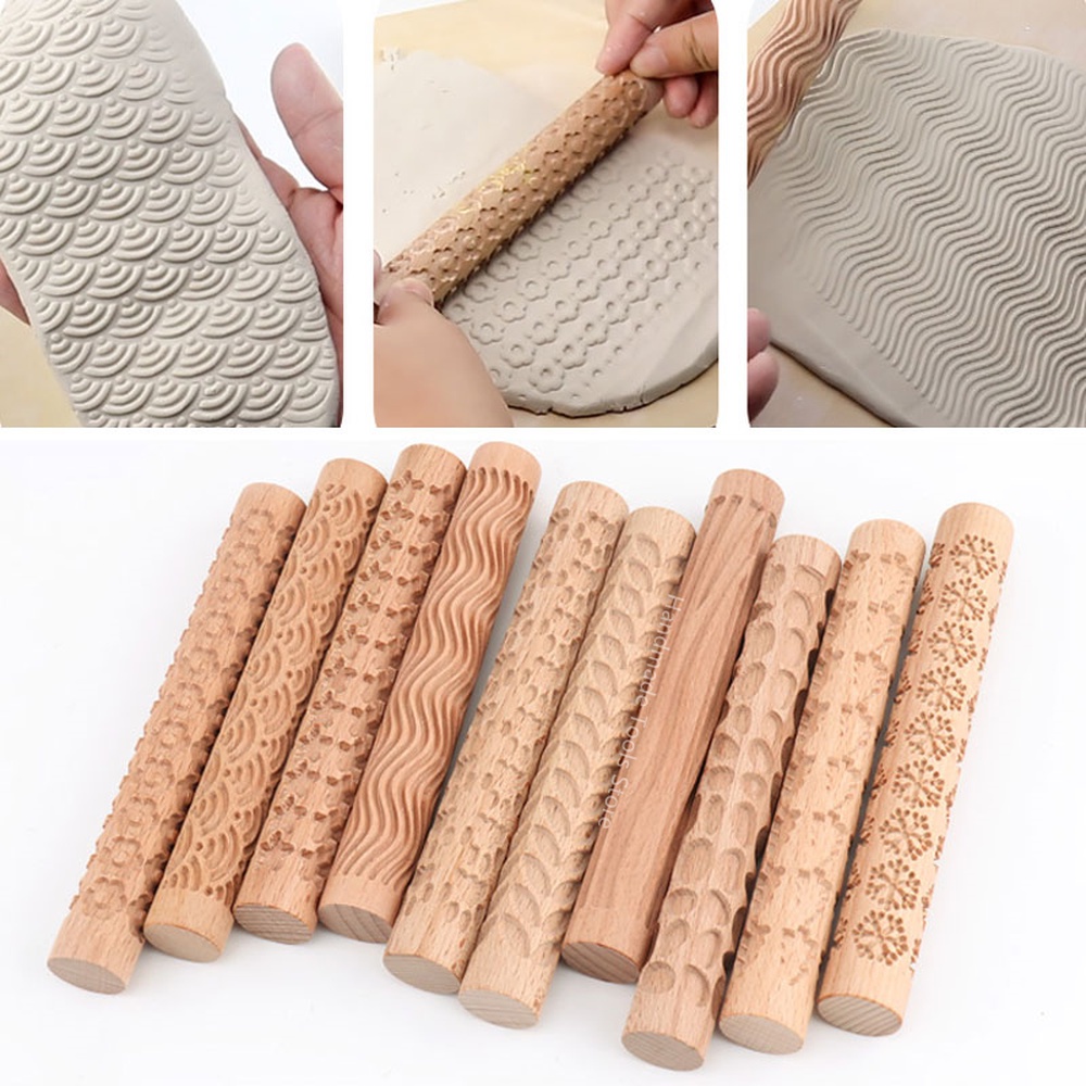 Wooden Texture Mud Stars/Snowflakes Pressed Roller Pattern Roller Rod ...