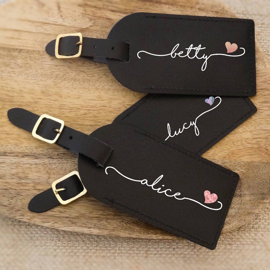 Personalized Custom Name with Heart Women Men PU Leather Suitcase Identifier Label Baggage ...