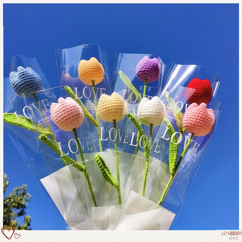 Hand-Woven Tulip Bouquet Crochet Tulip Flower Wool DIY Artificial ...