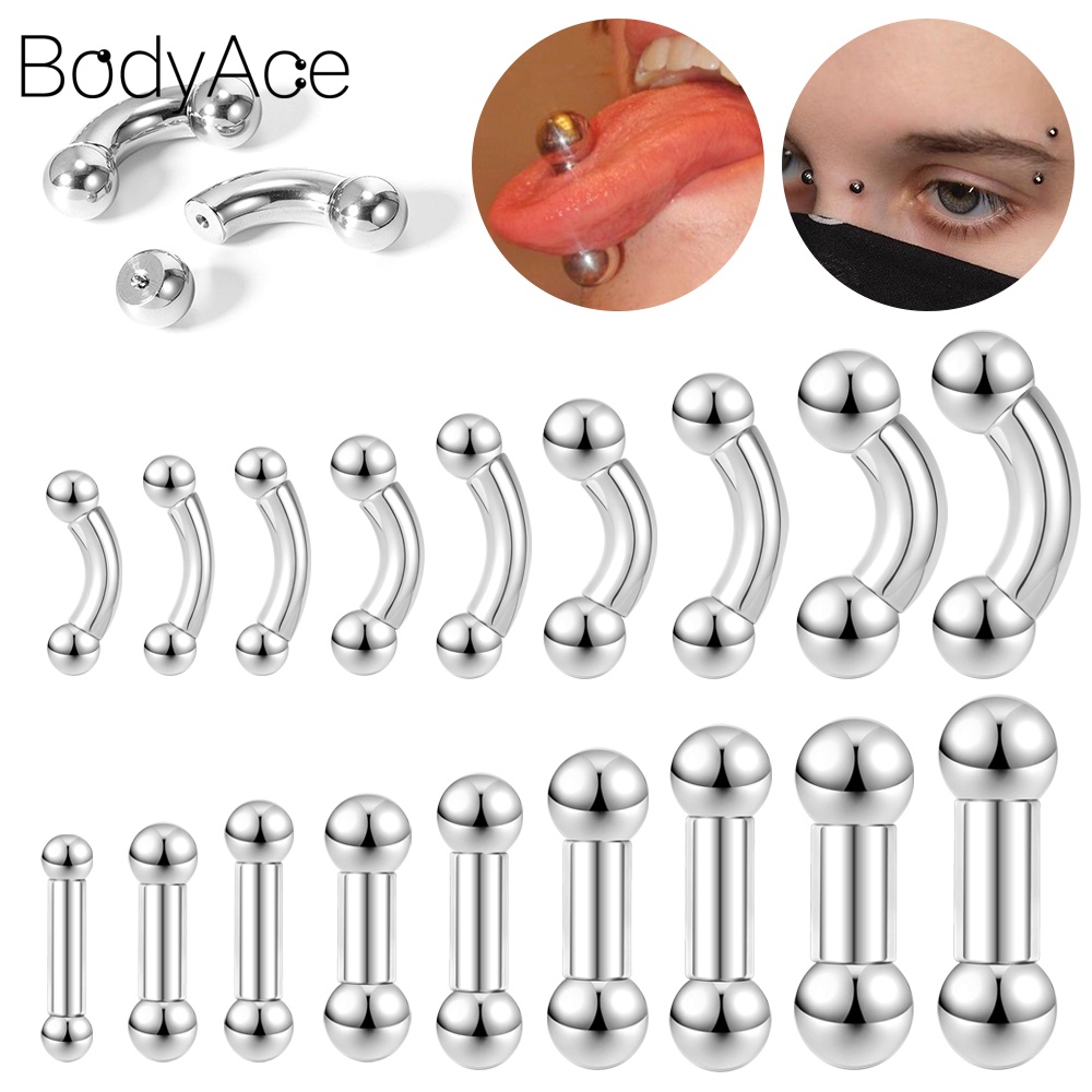 Bodyace 1 PC Large Gauge Stainless Steel Curved Eyebrow Ring Straight ...