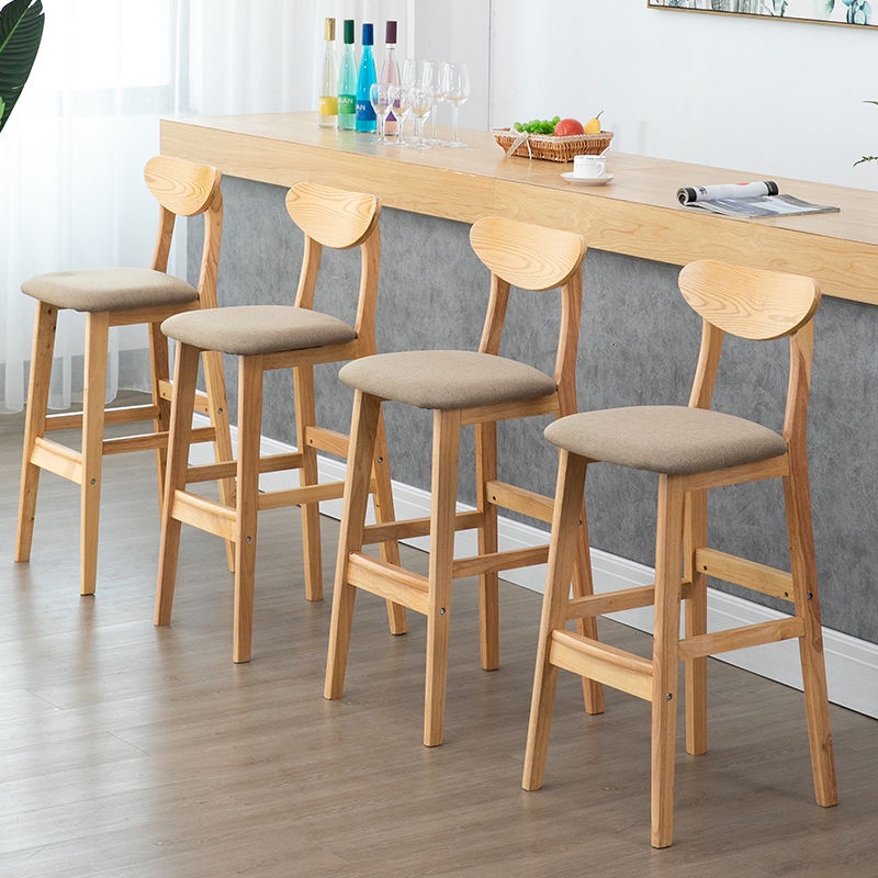 Nordic Solid Wood Bar Stool - High Backrest, Suitable for home tables ...
