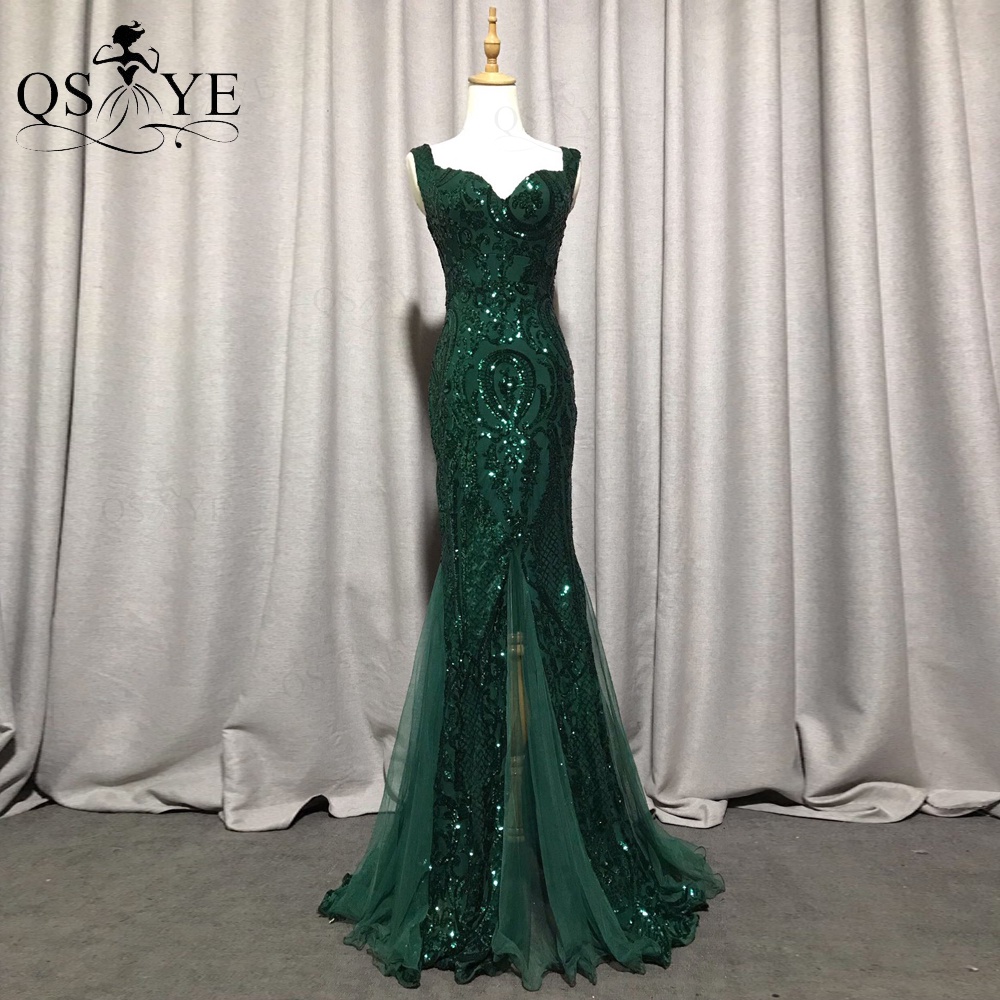 Luxury Emerald Evening Dresses Green Sequined Long Mermaid Prom Gown Glitter Elegant Party Dress ...