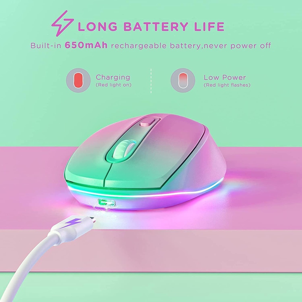 Jomaa Pink 2.4G Wireless Mouse Rechargeable Light Up Mouse for Laptop ...