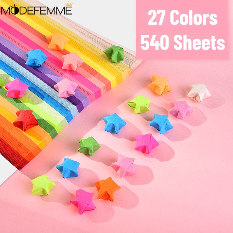 540 Sheet Star Origami Gradual Color Folding Paper Strips Kids Arts ...