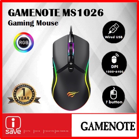 Gamenote MS1026 RGB Gaming Mouse, 6400K DPI, Ergonomic Design, Backward ...