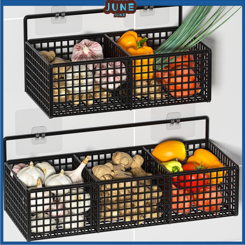Kitchen Shelving 1/2/3 Grids Perforation-free Wall Hanging Onion Ginger ...
