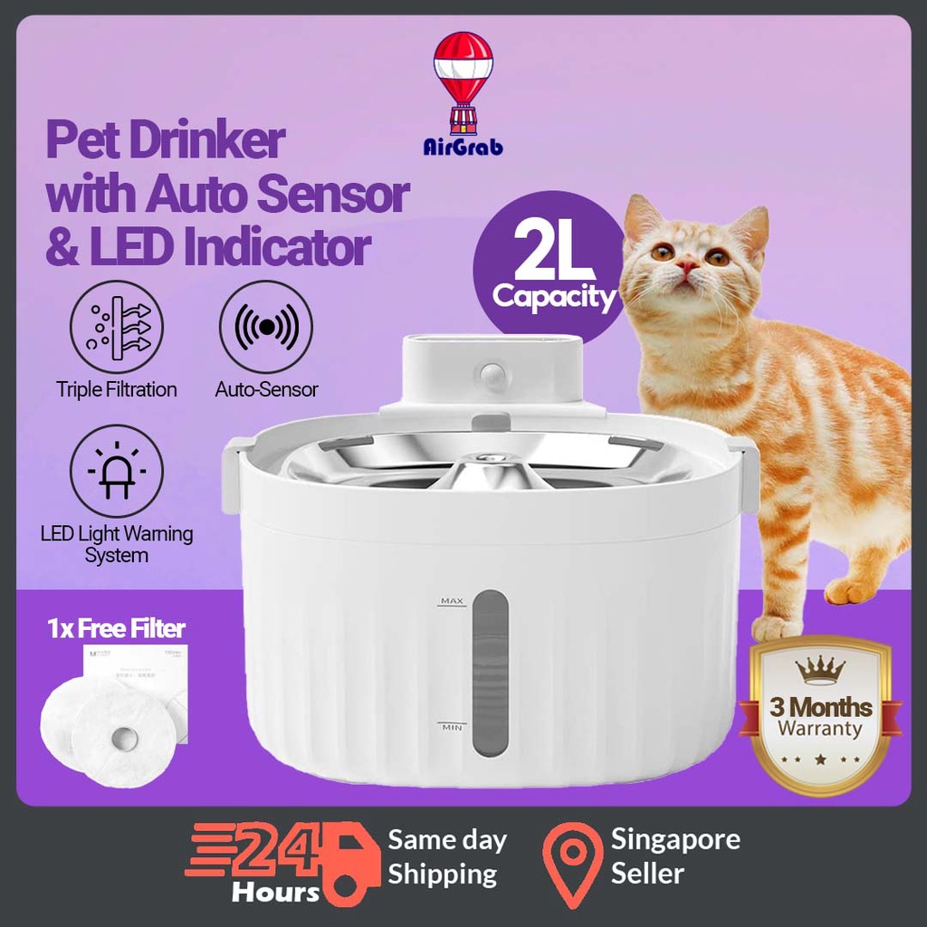 【2L Cat Water Fountain Dispenser】Automatic Pet Drinker with Triple ...
