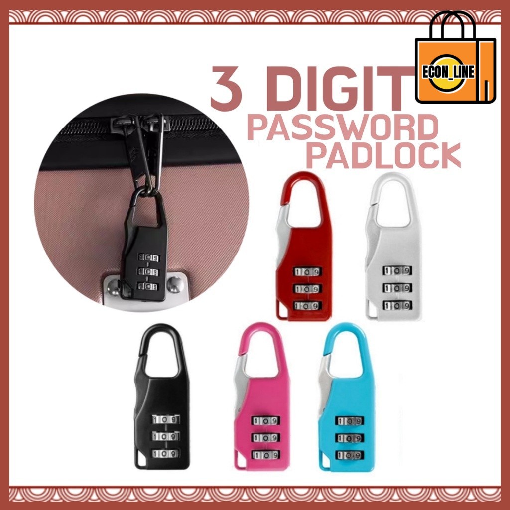 Mini Padlock Travel Password Lock Zipper Lock Practical 3 Digit Lock ...