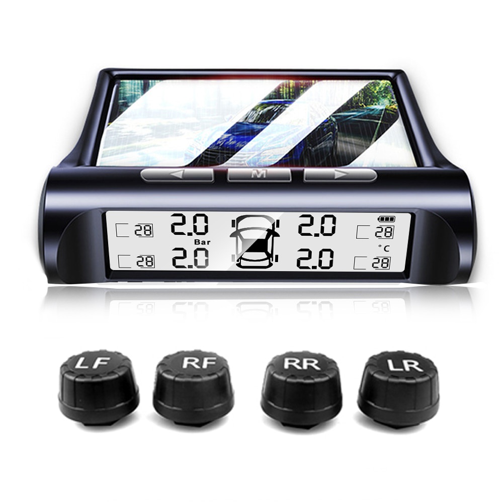 4 External Sensors Car Solar Power TPMS Tire Pressure Alarm Digital ...