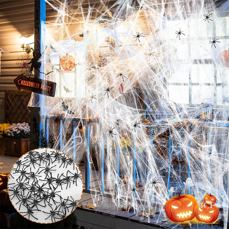 COOLSY Halloween Decorations Artificial Spider Web Super Stretch ...