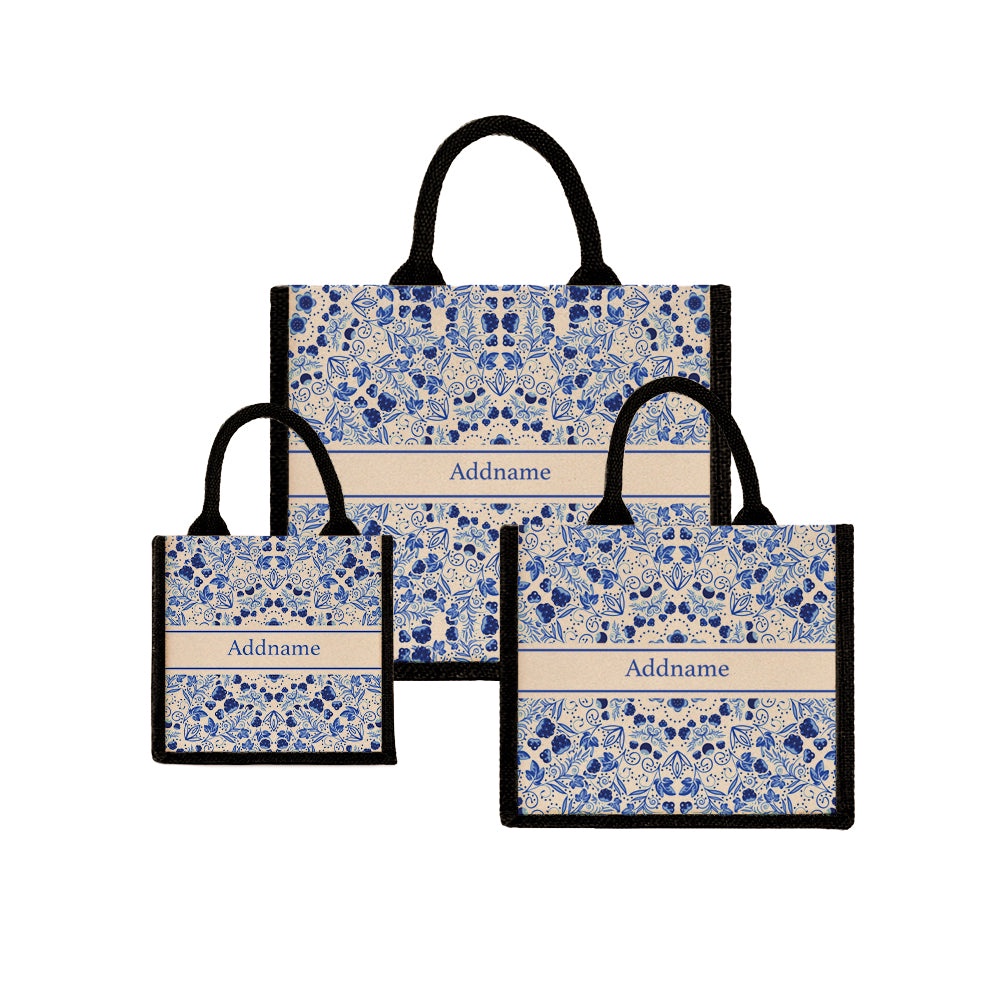 Porcelain Blue Jute Tote Bag [FREE Custom Add Name] | Shopee Singapore