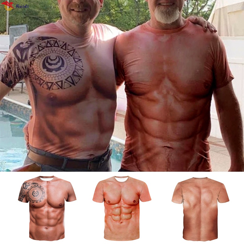 Muscle Tattoo Print T-Shirt Men Short Sleeve 3D Digital Printing T ...