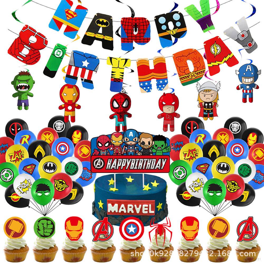 YT1 Superhero Marvel Theme kids birthday party decorations banner cake ...