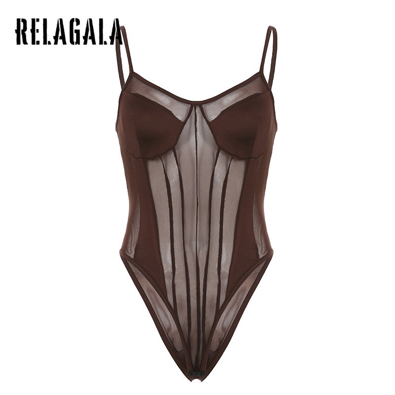 Relagala Womens 2023 New Fashion Solid Color Sexy V Neck See Through
