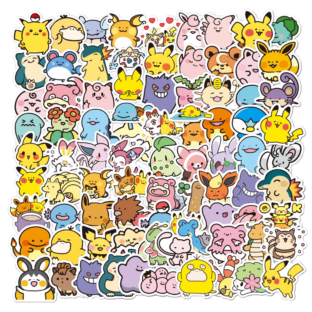 100pcs Qute Funny Pokemon Cartoon Waterproof PVC Stickers | Shopee ...