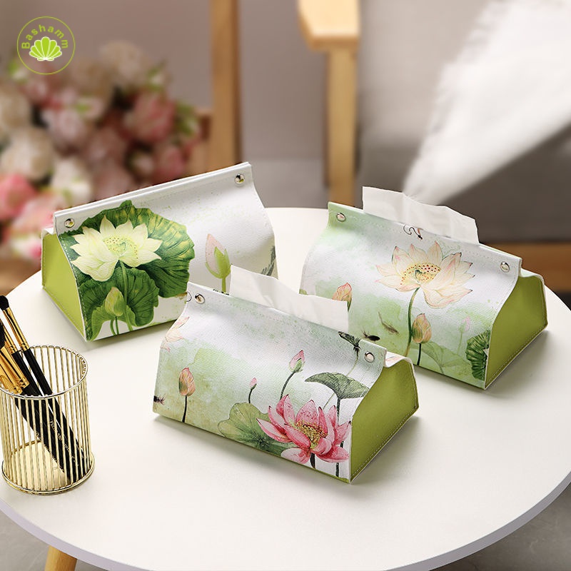 Bashamm Summer lotus flower Tissue box Living room Leather tissue pouch ...