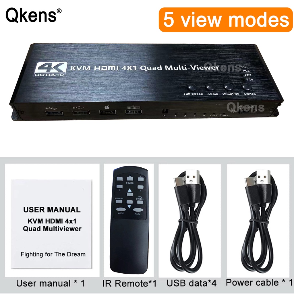 4K HDMI 4x1 Quad Multi Viewer 4 in 1 Out KVM Switch HDMI Multiviewer for Laptop PC Mouse ...