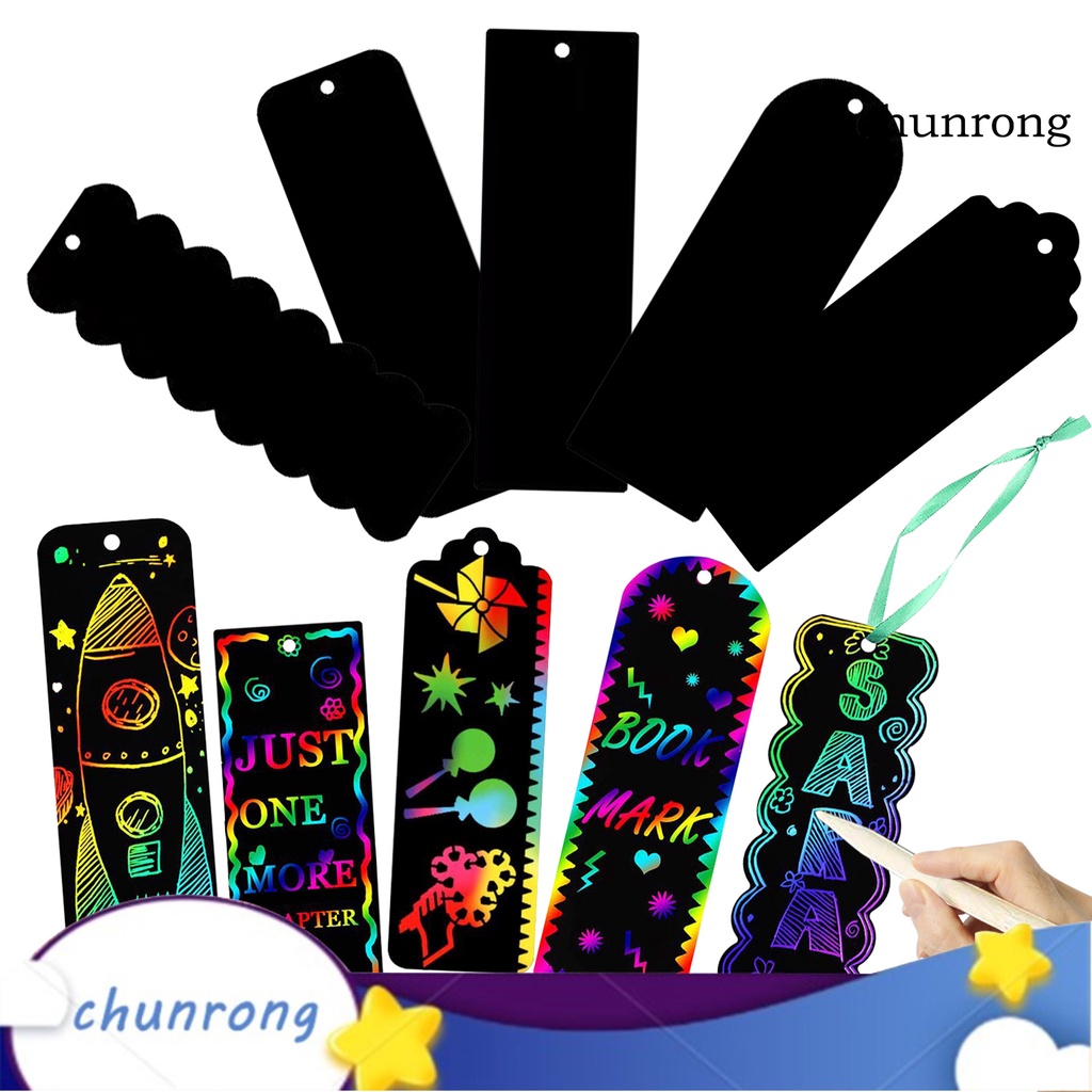 chunrong 48Pcs Scratch Bookmark with 48 Ribbons 24 Wood Stylus Hanging ...