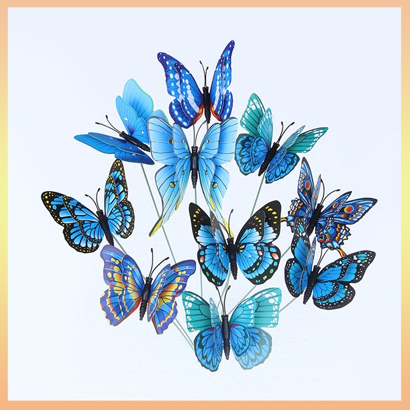 10pcs/set 3D Fake Butterflies Props With Stick Real Fly Butterfly ...
