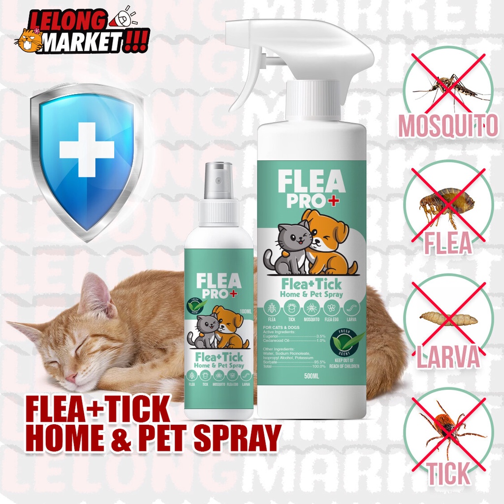 Pet Flea & Tick Control Spray 100ML / 500ML (Natural) Ubat Kutu Cat Dog Kucing Anjing Anti-Fleas ...