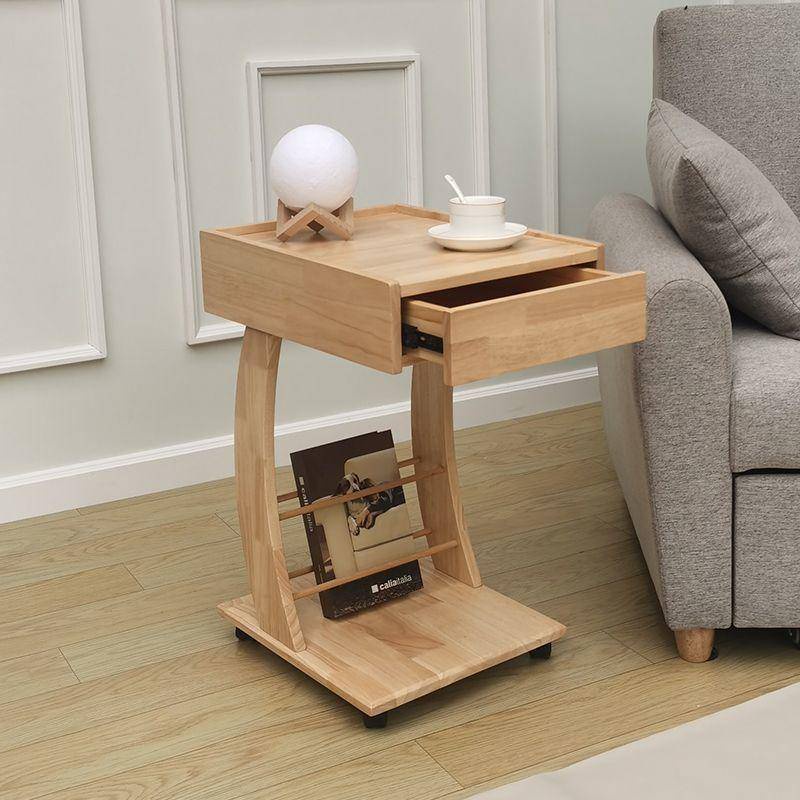 Solid wood sofa side table cabinet movable table mini coffee table with ...