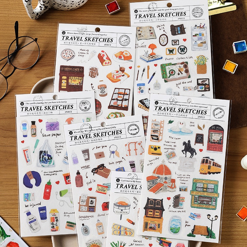 ENWEI 1 Pc Travel Sketch Series Aesthetic Journal Stickers Scrapbooking ...