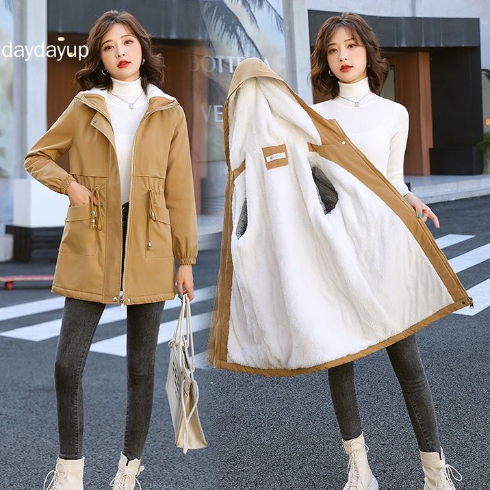 Women's Casual Windbreaker Winter Fleece Lining Coat Loose Thick Mid ...