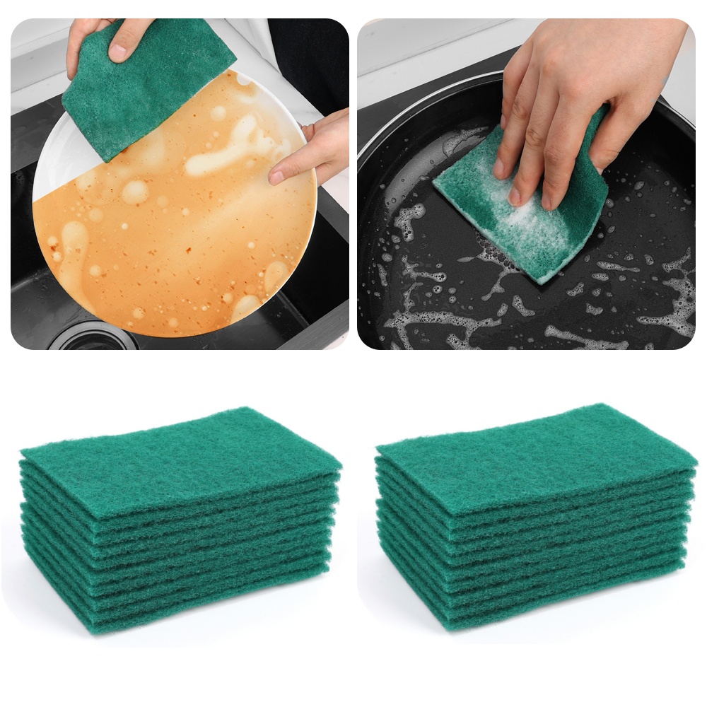 10pcs Kitchen Anti-oil Non-Scratch Green Dish Washing Cleaning Scrub ...