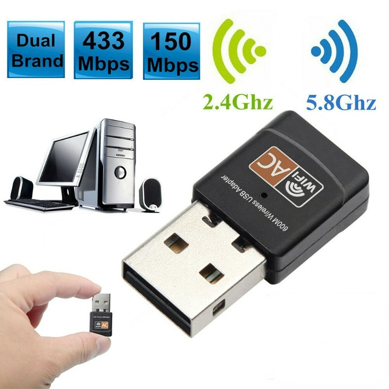 600Mbps Dual Band 2.4G/5GHz Wireless Lan USB 2.0 PC Wifi Adapter 802.11 ...