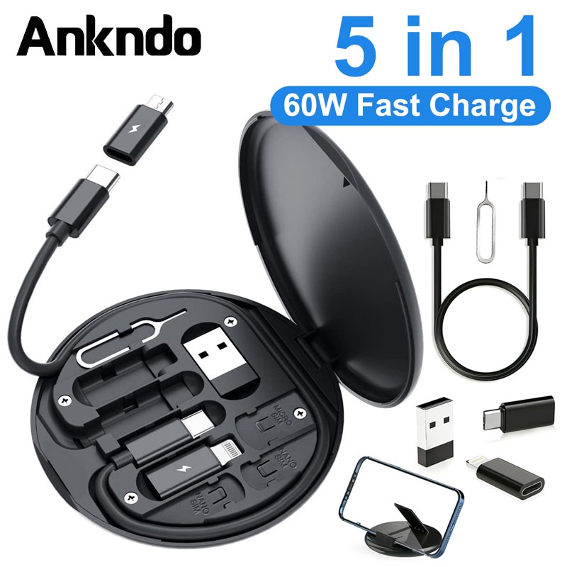 Ankndo 5 In 1 60W Fast Charger Multi-function Data Cable Mobile Phone ...