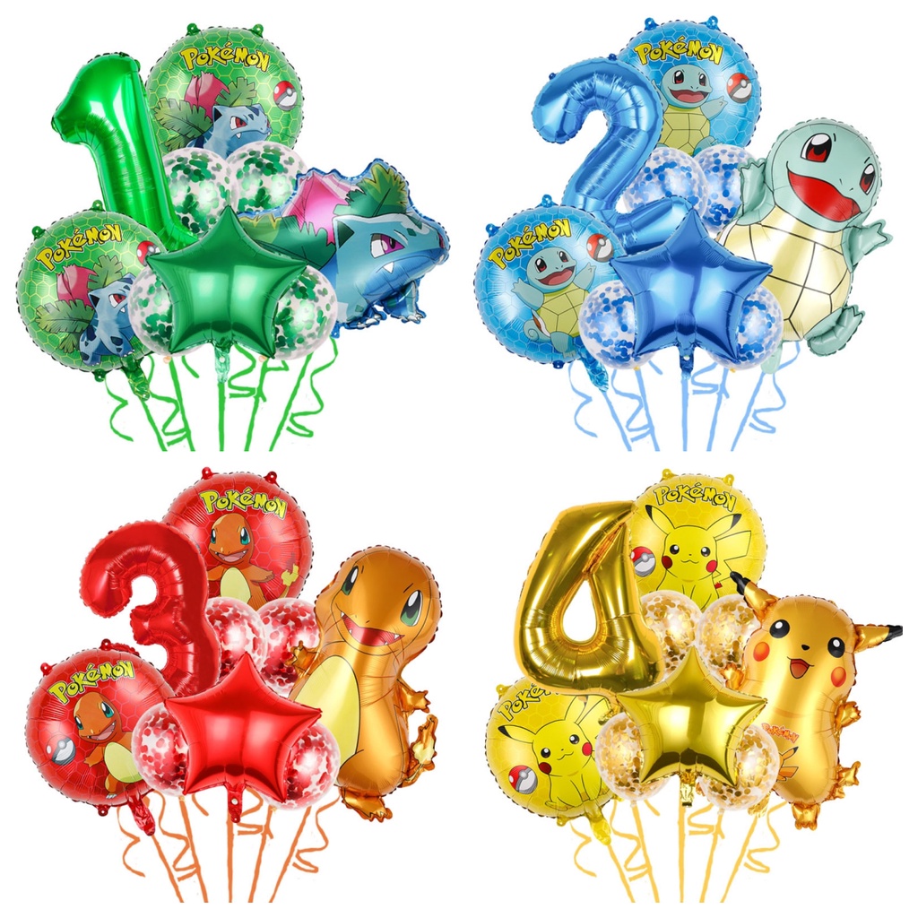 [SG] 10pcs Set Pokemon Number Foil Balloon Birthday Party 32 inch ...