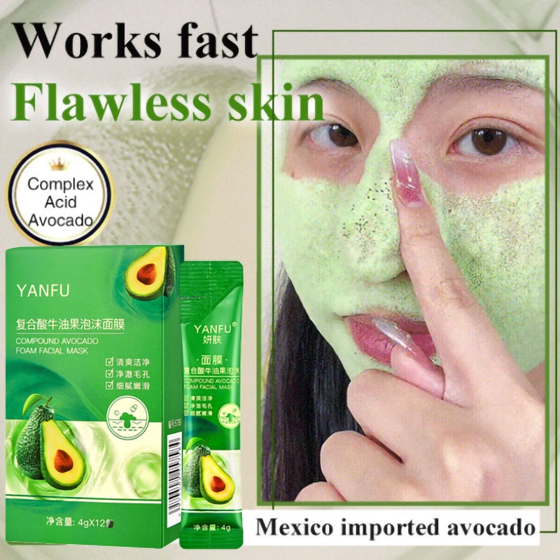 12pcs/1Box Compound Avocado Bubble Facial Mask Clean Pores Hydrating ...