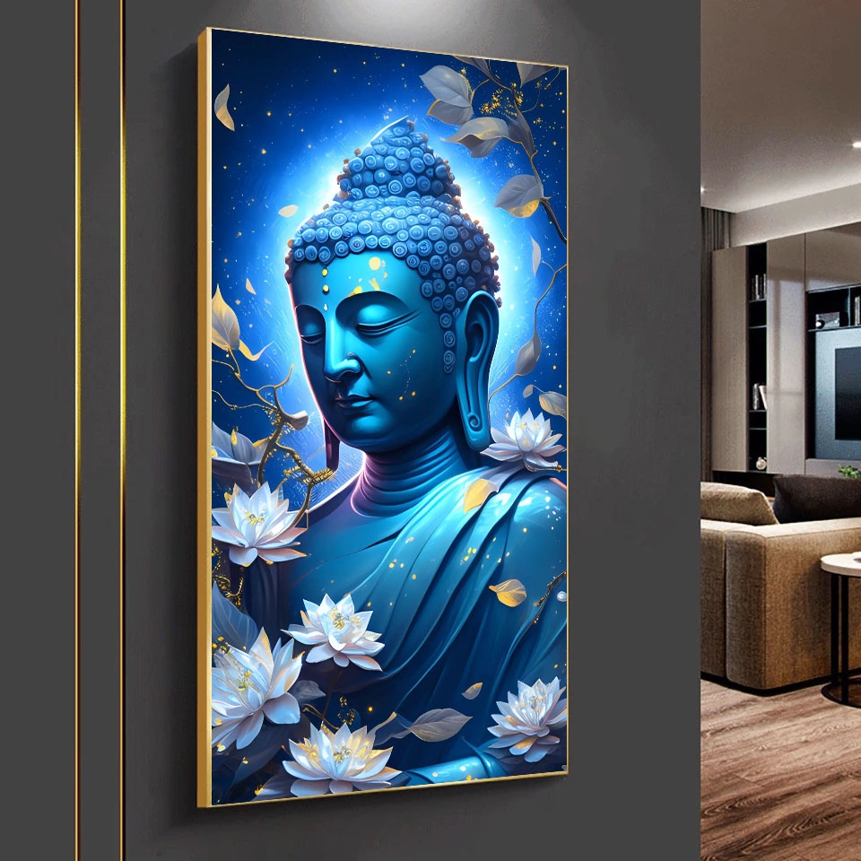 Blue Buddha Statue Canvas Painting Modern Home Porch Wall Decoration ...