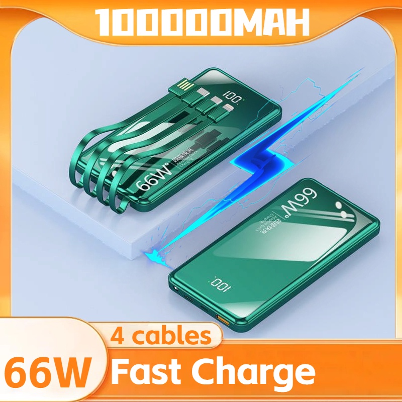 100000MAH PowerBank 66wW Fast Charging Built-In 4 Cables Power Bank ...