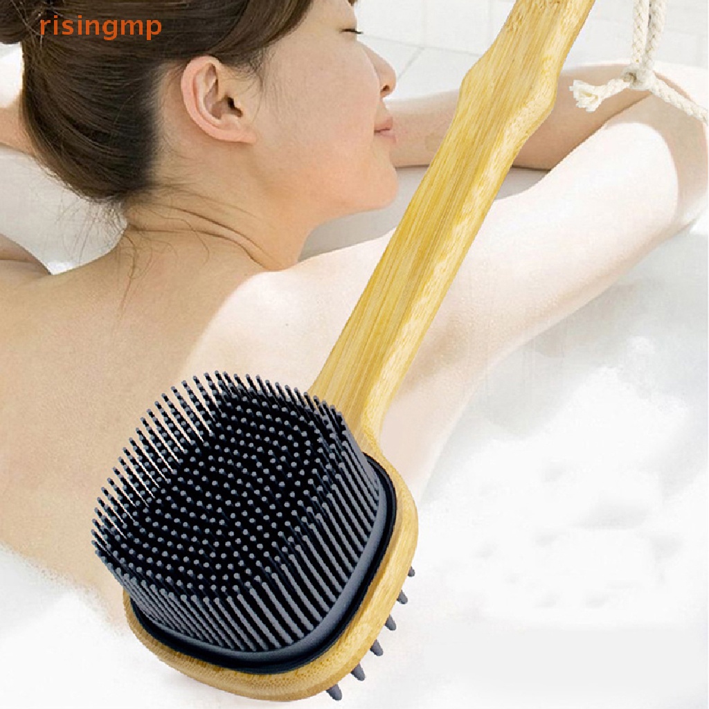 [risingmp] Body Skin Back Silicone Brush Head Bath Brush Handle Shower ...