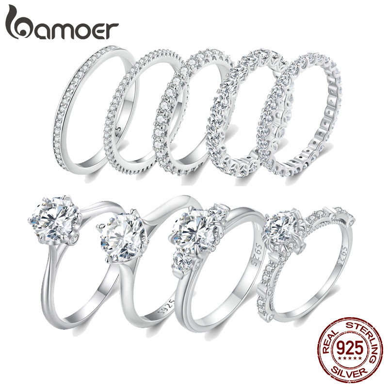 Bamoer 925 Silver Moissanite Simple Ring Fashion Jewellery For Women Engagement Wedding Gifts ...