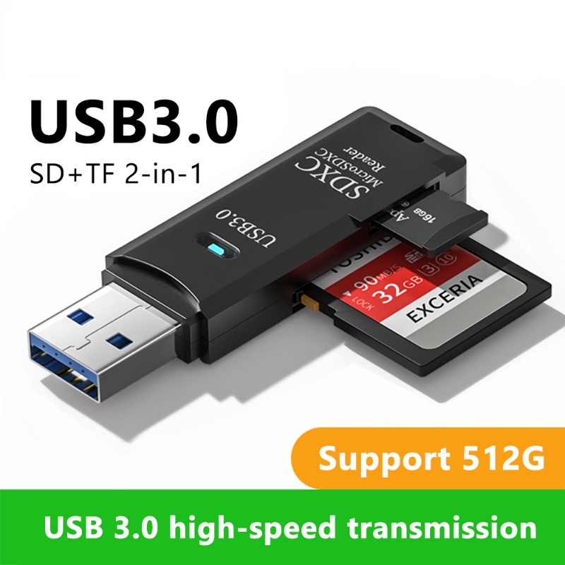 2 in 1 USB 3.0 Card Reader USB to SD TF Memory Card Adapter For PC ...