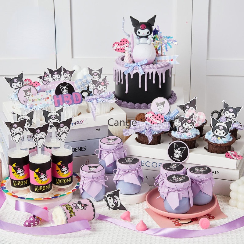 Kuromi Birthday Cake Decoration Set Cool Girl Black Birthday Cake ...