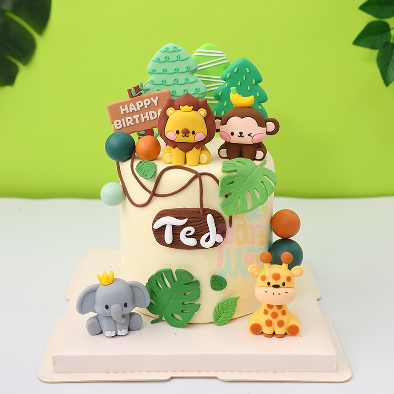 New 3D Cute Animal Theme Cake Topper Woodland Jungle Safari Lion Monkey ...