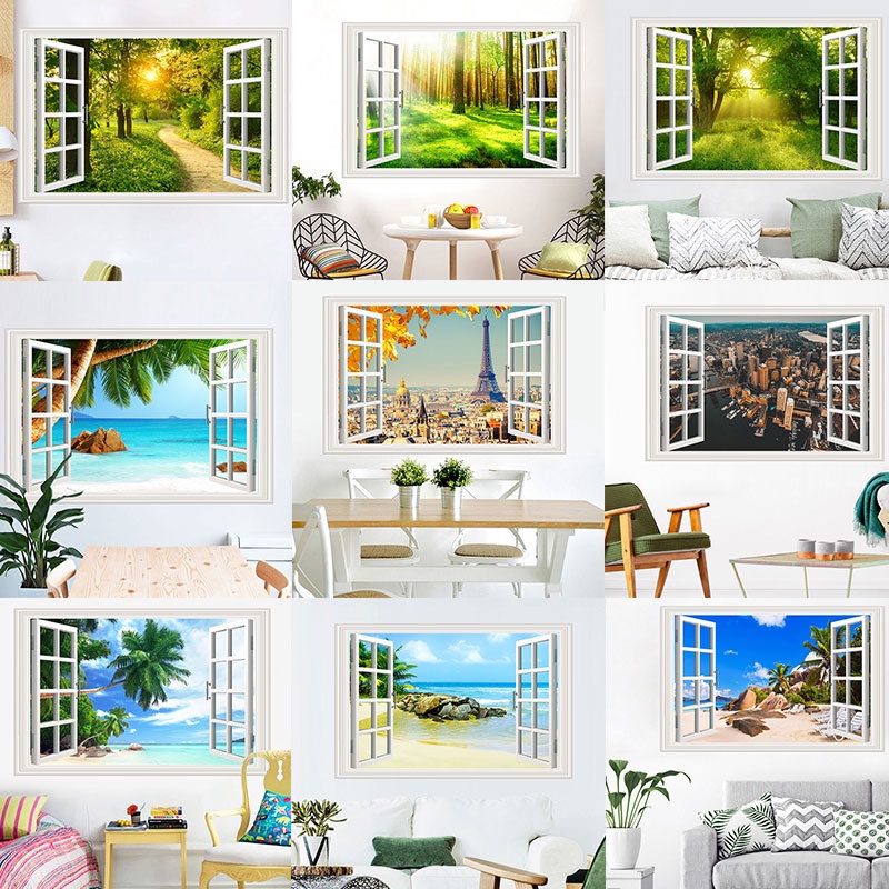 Fake Window Wall Sticker Outdoor Natural Landscape Home Self-Adhesive ...