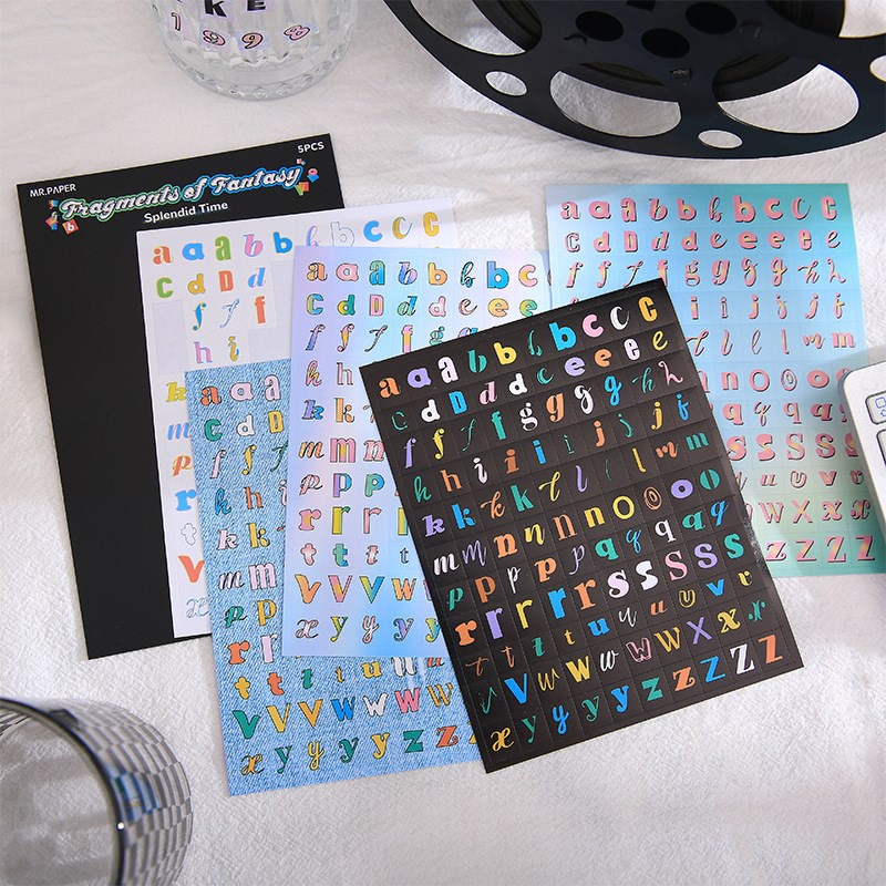 5 Pcs Scrapbook Letter Stickers Colorful Self Adhesive Alphabet Number ...