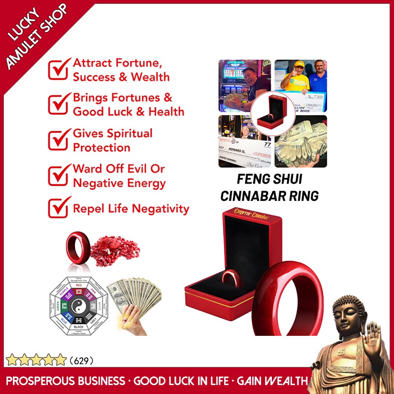(Changing Life) Cinnabar Feng Shui Rings Lucky Rings for Men and Women Exclusive Name Blessing ...