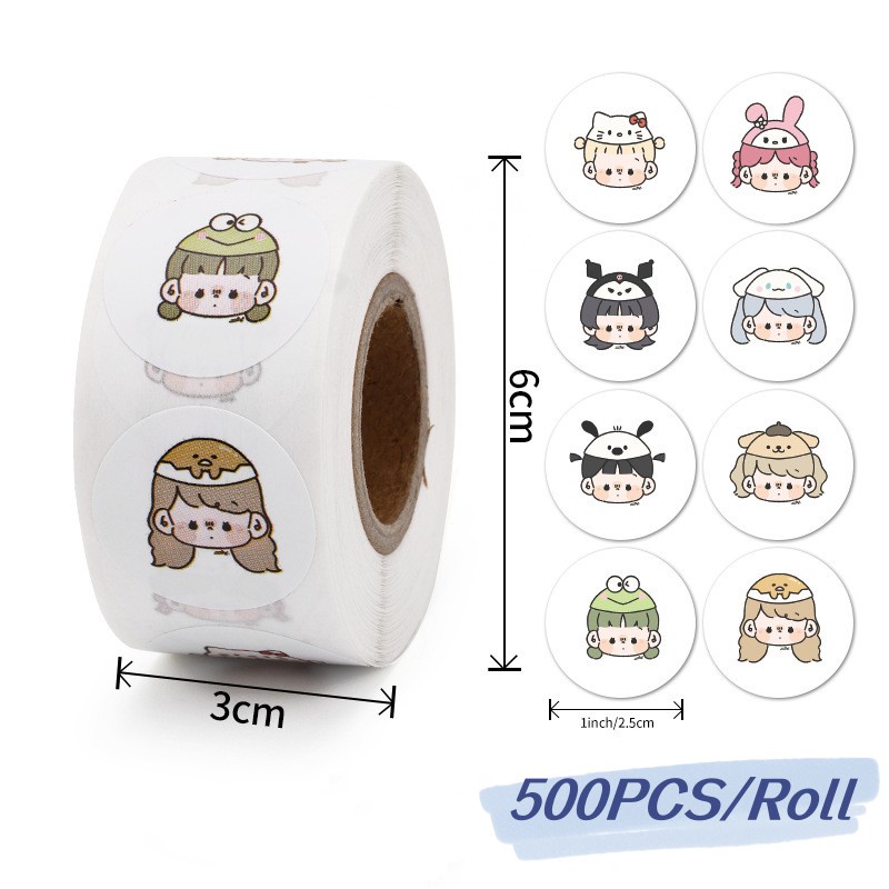 500PCS/Roll Kawaii Sanrio Thank You Stickers Roll Hello Kitty Kuromi ...