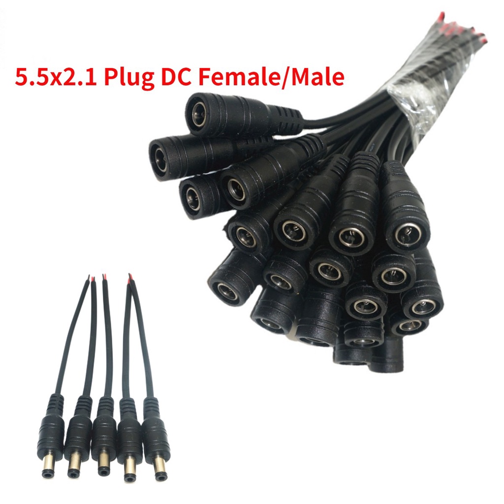 10Pcs/lot 5.5x2.1 DC Female/Male Plug Cable Connector Wire Plug for ...