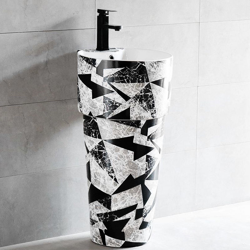 Integrated Wash Basin Pedestal Basin Bathroom Ceramic Vertical Art ...
