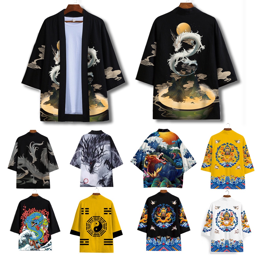 Japanese Style Kimono Cloak Chinese Style Ukiyo-e Dragon Robe Loose ...
