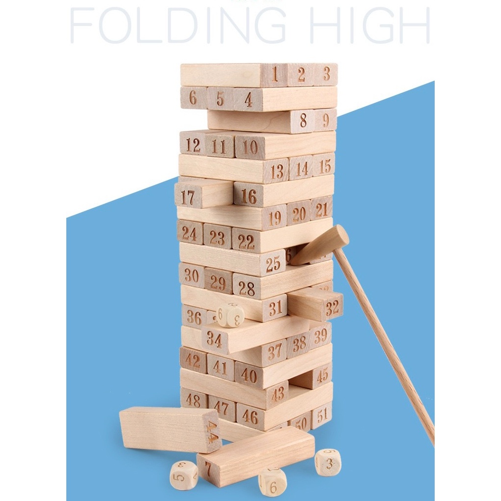 54PCS/Set Wooden Tower Building Blocks Toy Rainbow Domino Stacker Board ...