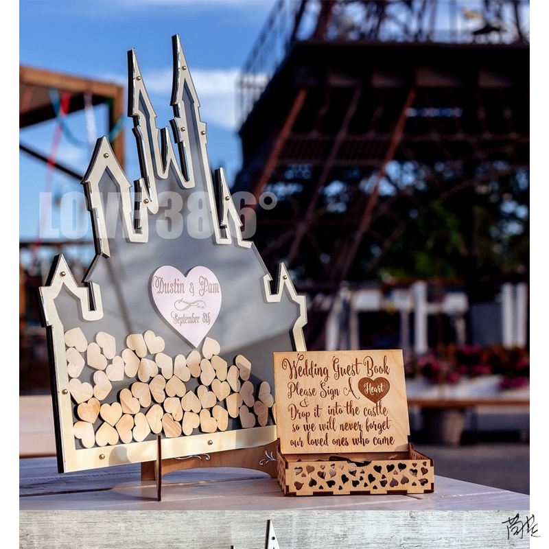 Wedding guest book wedding castle modeling wooden signature plate book ...